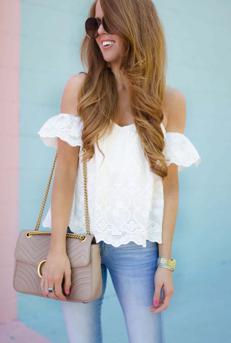 White Top // Weekend Look - Jimmy Choos & Tennis Shoes